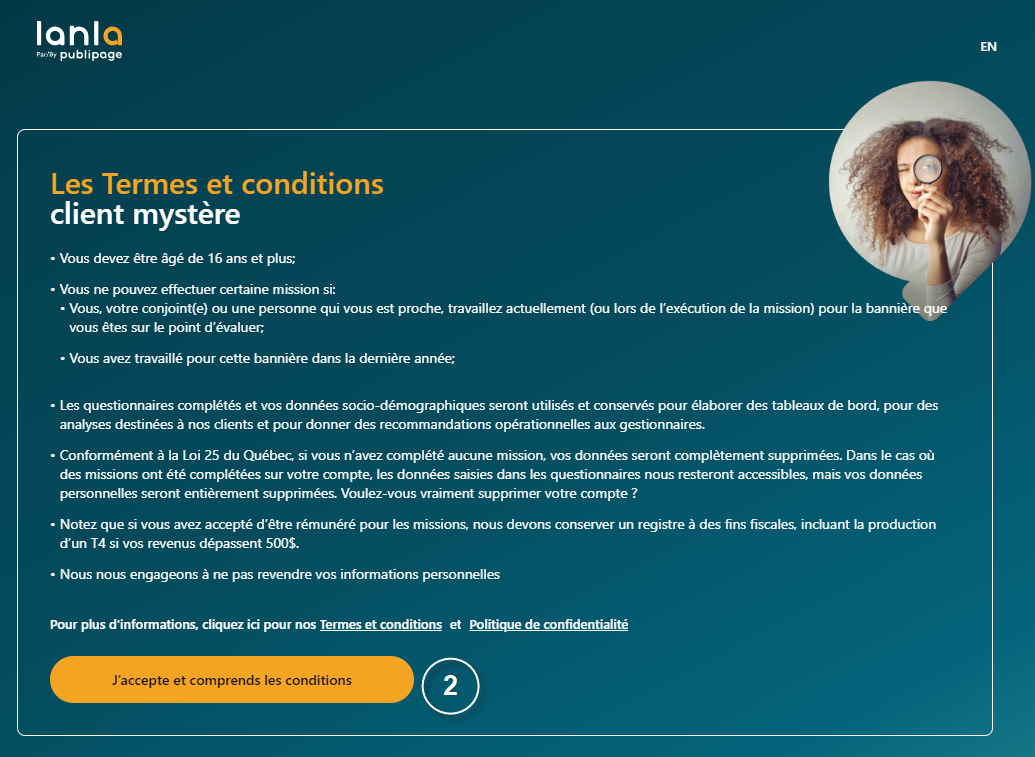 Inscription comme client mystère | Lanla | Clients mystère